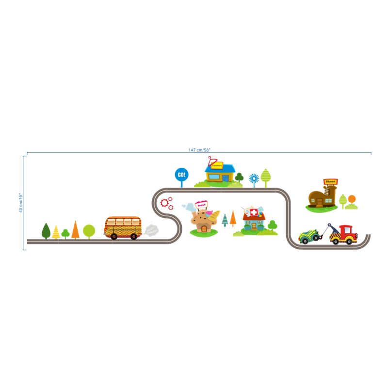 Boy's Cartoon Highway Wall Sticker